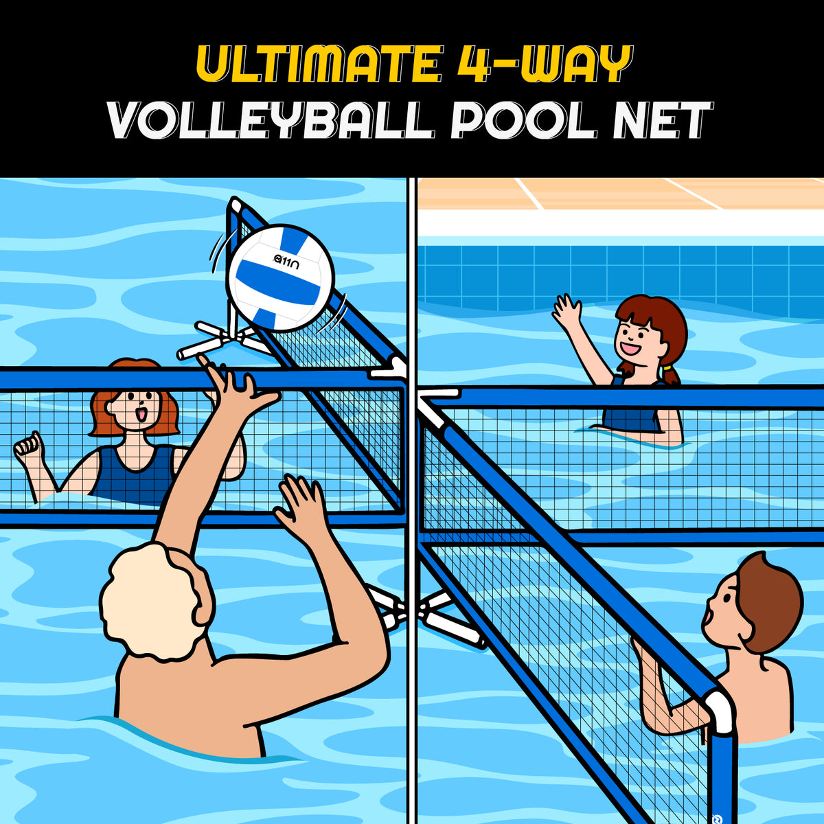 A11N 11.4ft 4-Way Volleyball Pool Net | A11N SPORTS
