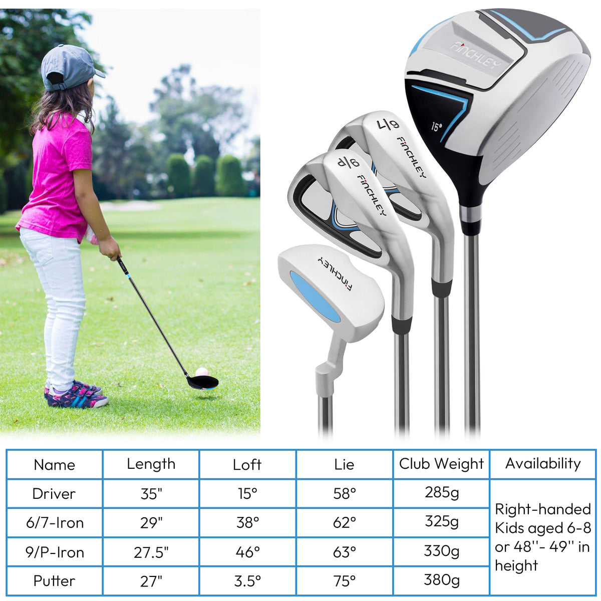 FINCHLEY Right-Handed 4-Piece Kids' Golf Set | A11N SPORTS